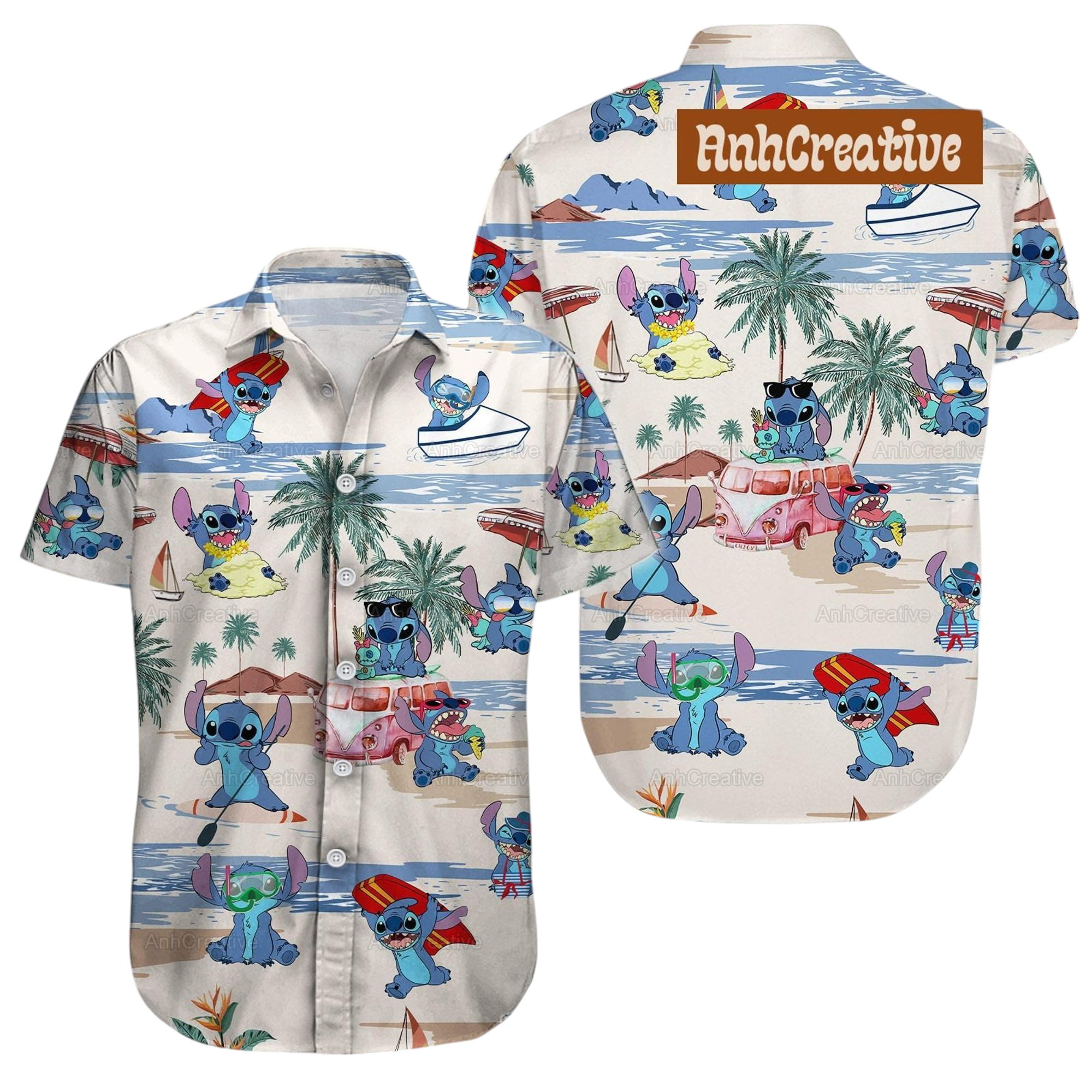 Disney Stitch Men Hawaiian Shirt, Lilo and Stitch Tropical Summer Beach ...