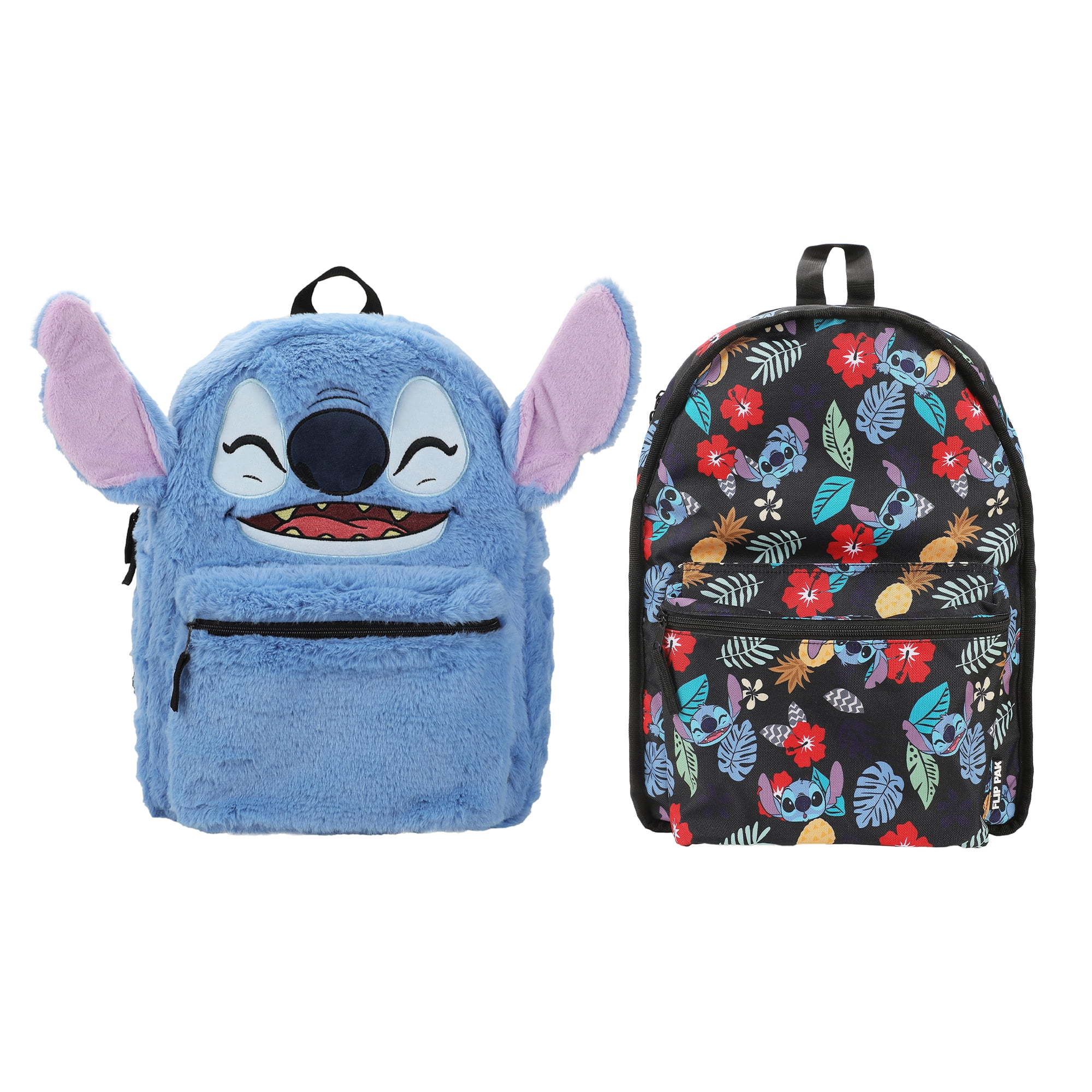 Disney Stitch Plush Character & Tropical Print 16.5" Flip Pak Reversible Backpack - Walmart.com