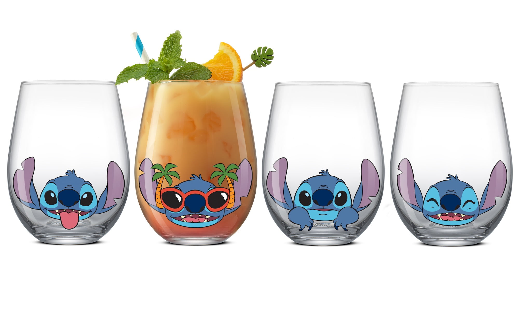 Disney Stitch Silly Sips Stemless Drinking Glasses, 19-ounces, Set of 4 ...