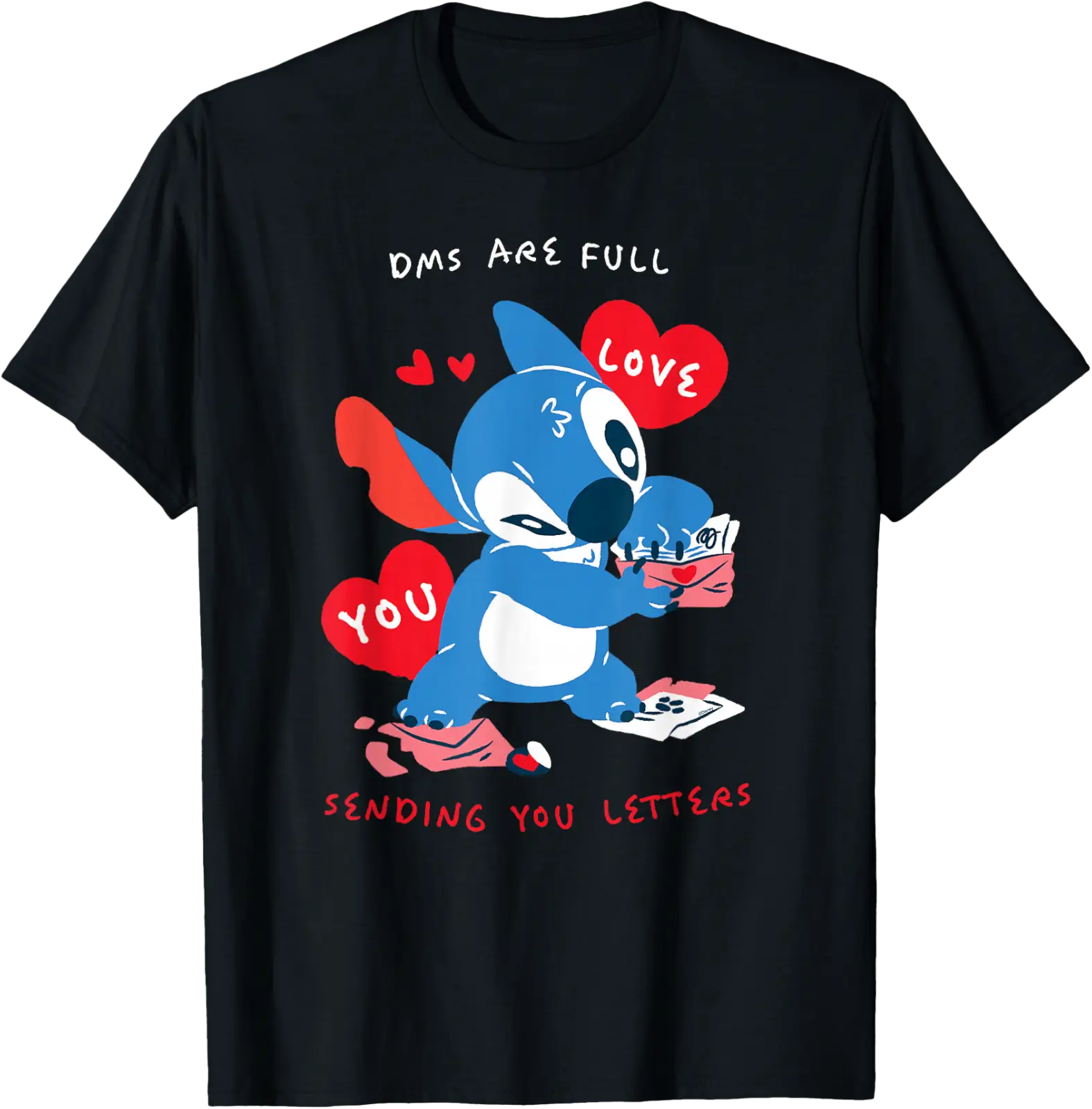 Disney Stitch Valentine's Day Dms Full Sending You Letters T-Shirt ...