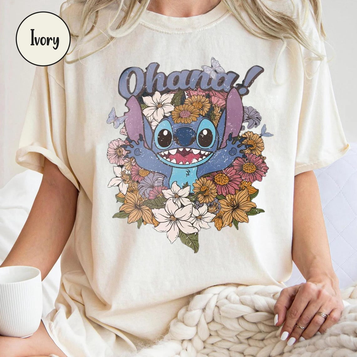 Disney Stitch With Floral Ohana, Stitch Movie T-Shirt, Disney Stitch T ...