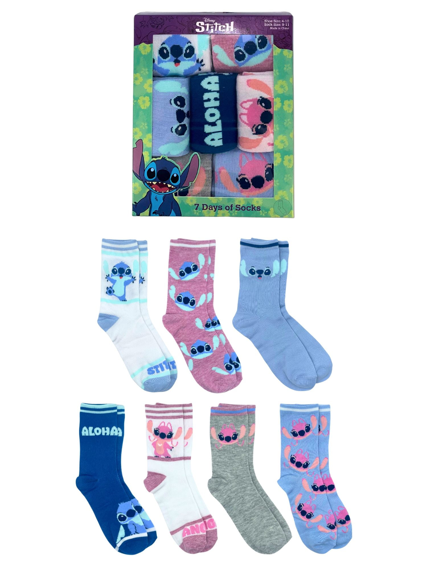 Brandclub - Disney Stitch Women's Crew Socks, 7 Days of Socks Giftable ...