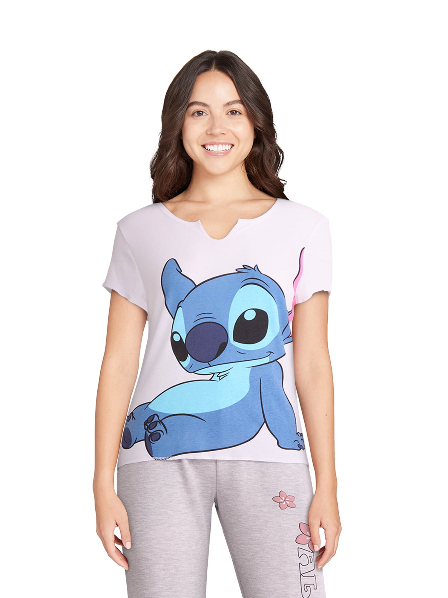 Disney Stitch Lean Women's Lounge V-Neck Tee with Short Sleeves ...