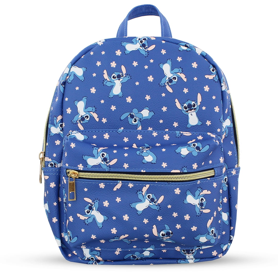 Disney Stitch with Flowers Mini PU Leather Backpack Purse with ...