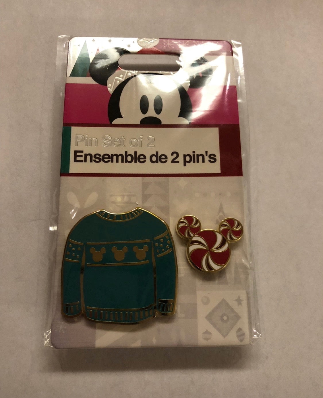 Disney Store 2018 Green Ugly Sweater and Mickey Icon Pin Set New with ...