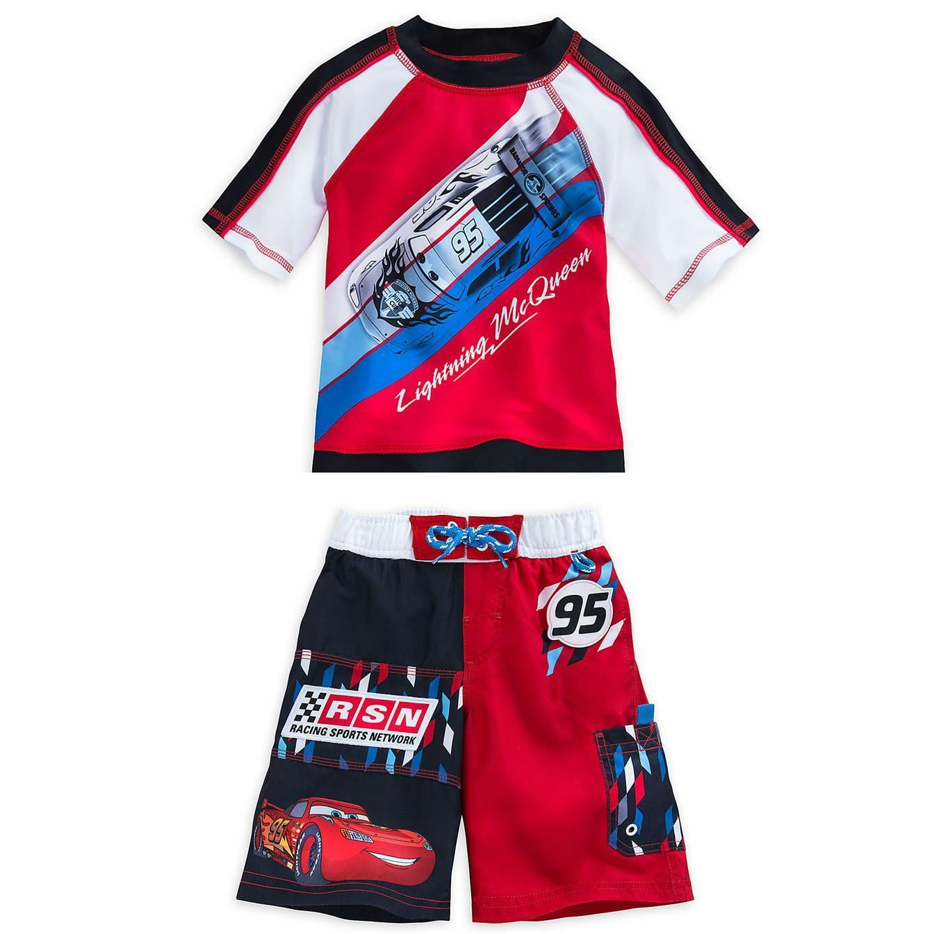 Disney Store Cars Lightning Mcqueen Rash Guard And Swim Trunks Set Boy ...