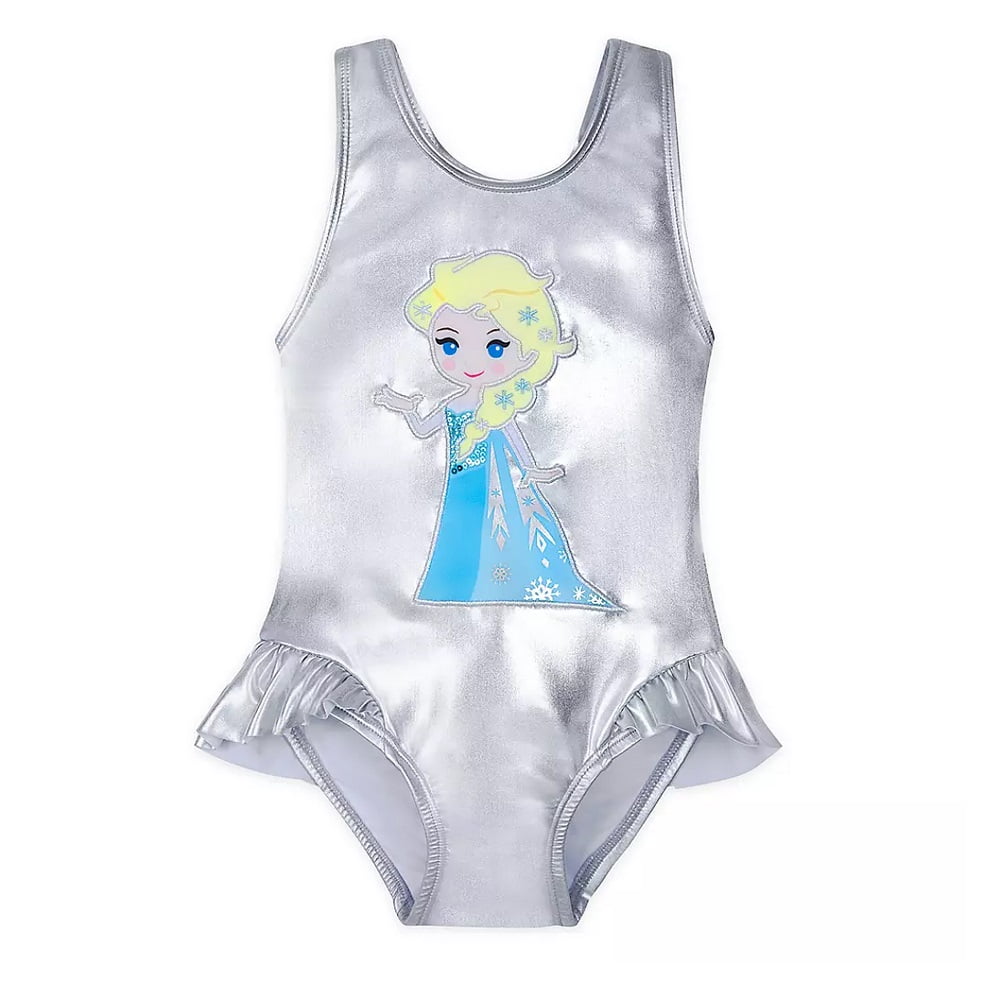 Disney Store Elsa Frozen Shimmering Silver Swimsuit, (Girl's) - Walmart.com