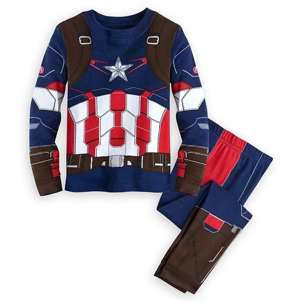 Marvel Captain America Costume 2 PC Long Sleeve Cotton Tight Fit Pajama ...