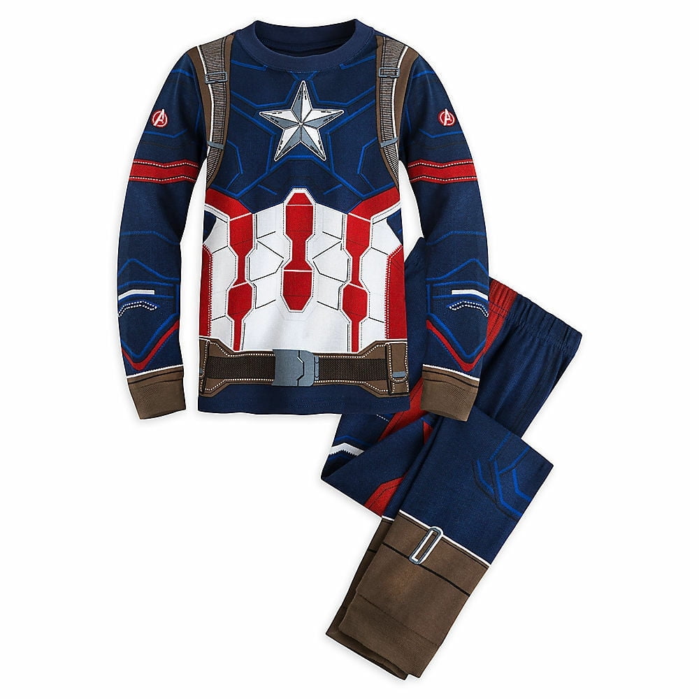 Marvel Captain America Costume Long Sleeve Cotton Tight Fit Pajama Set ...