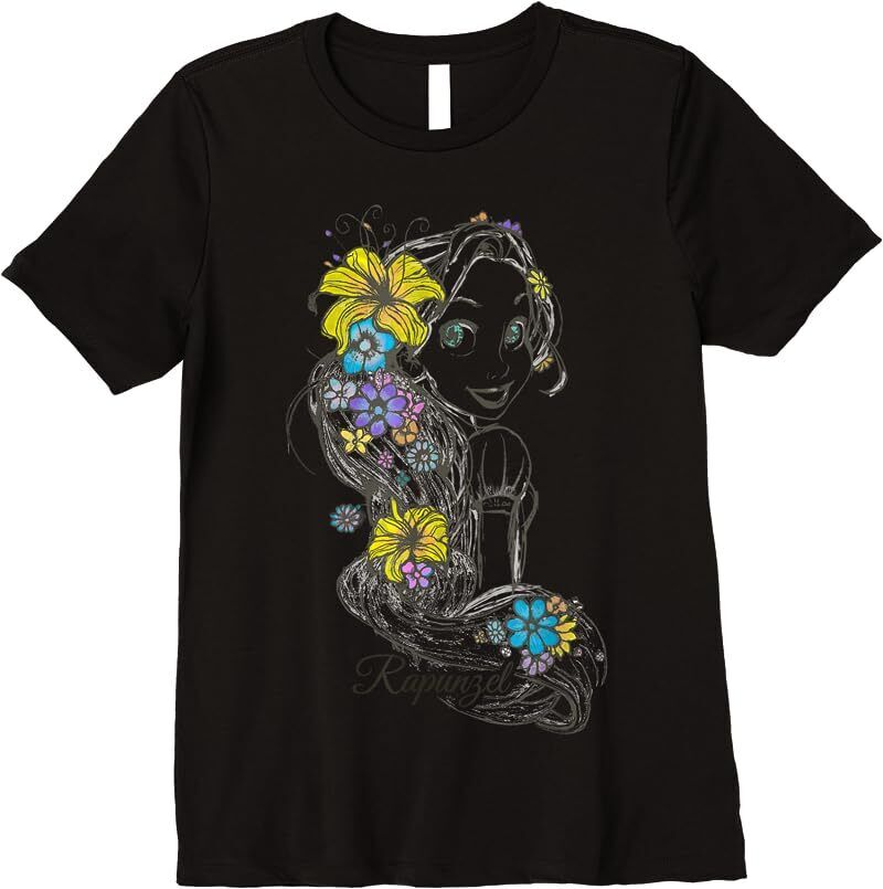 Disney Tangled Rapunzel Floral Sketch Portrait T-Shirt | Unique Design ...