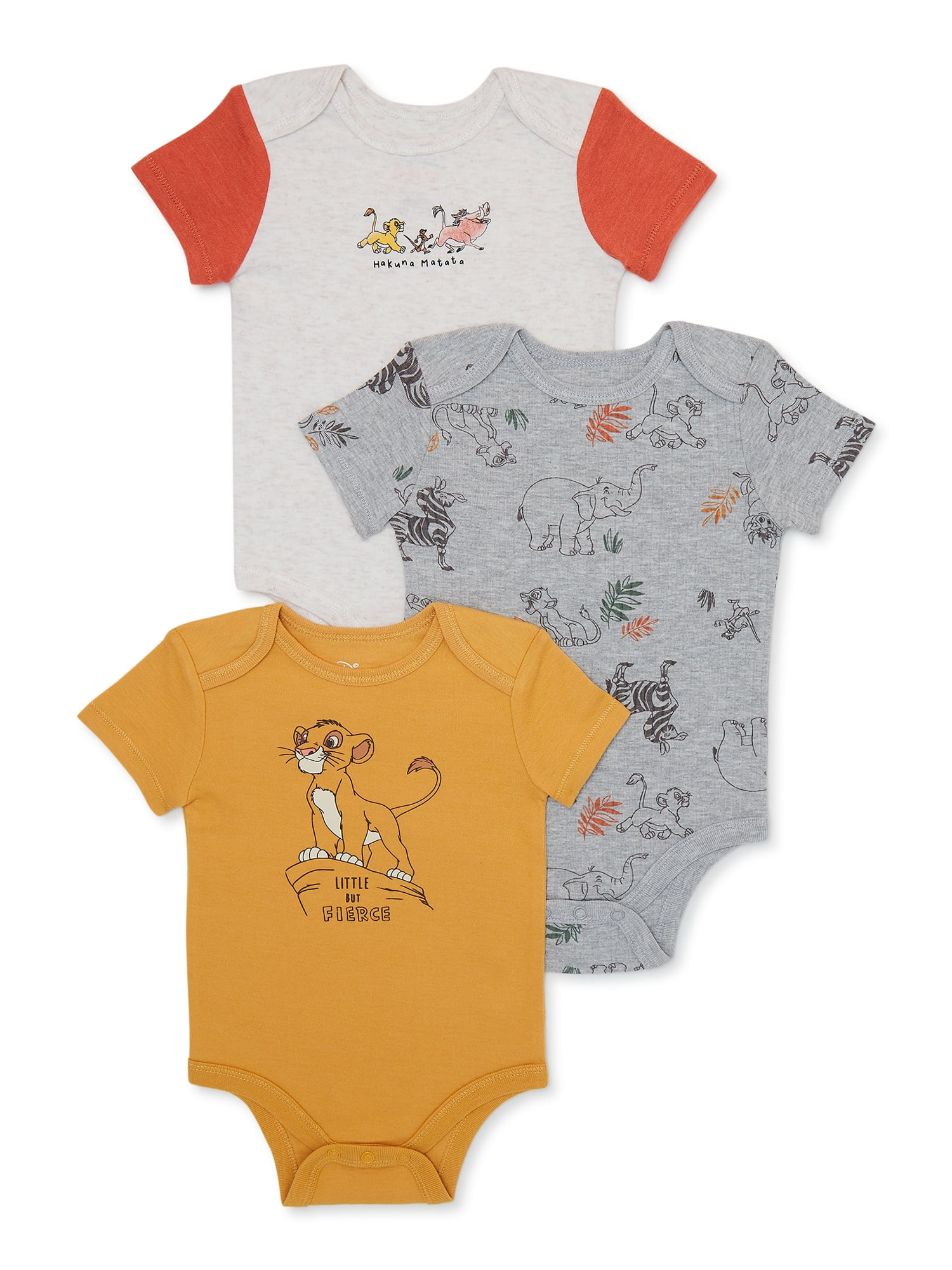 The Lion King Baby Bodysuits, 3-Pack, Simba Graphic, Cotton Blend ...