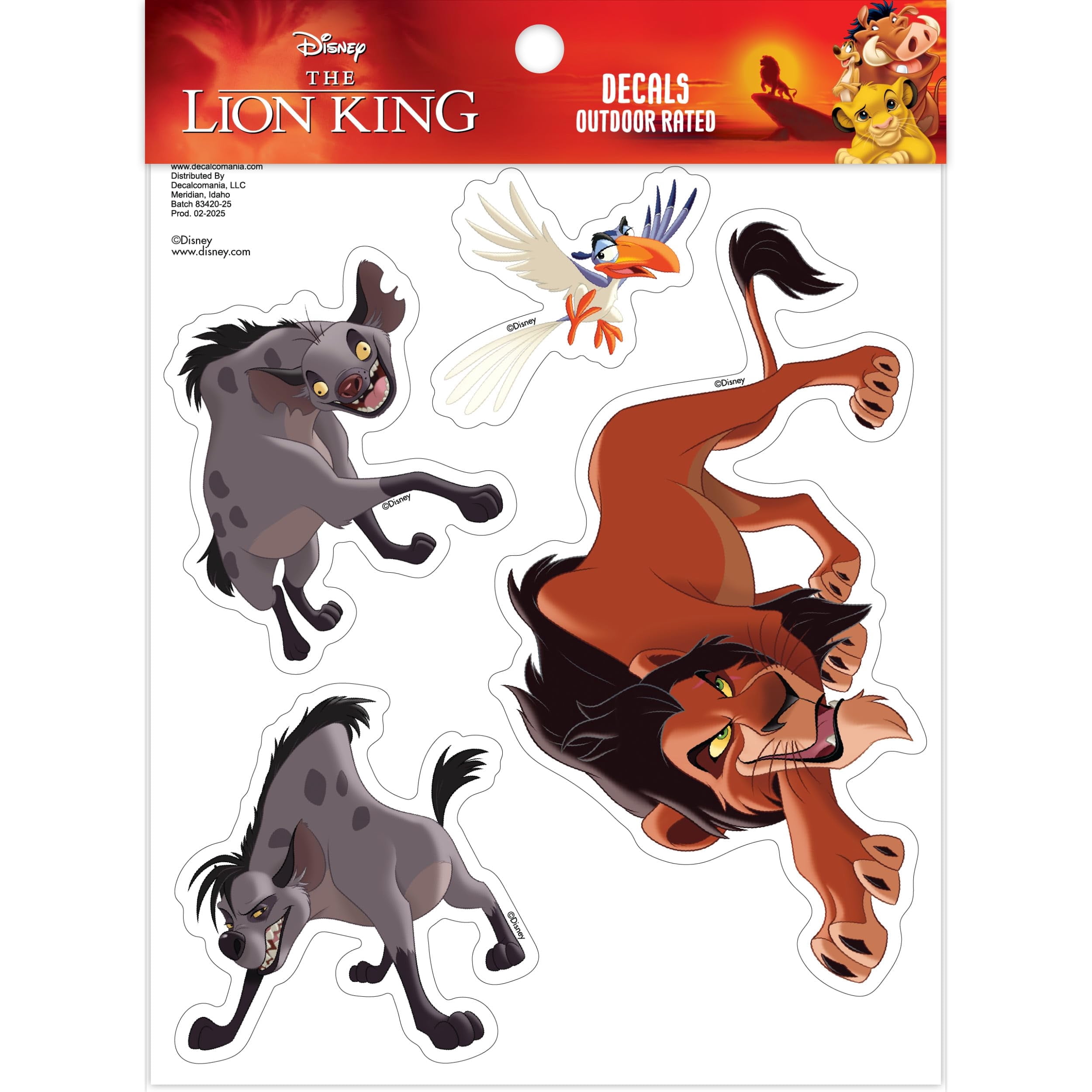 Disney The Lion King Decals - Set of 4 Vinyl Stickers Scar Zazu Shenzi ...