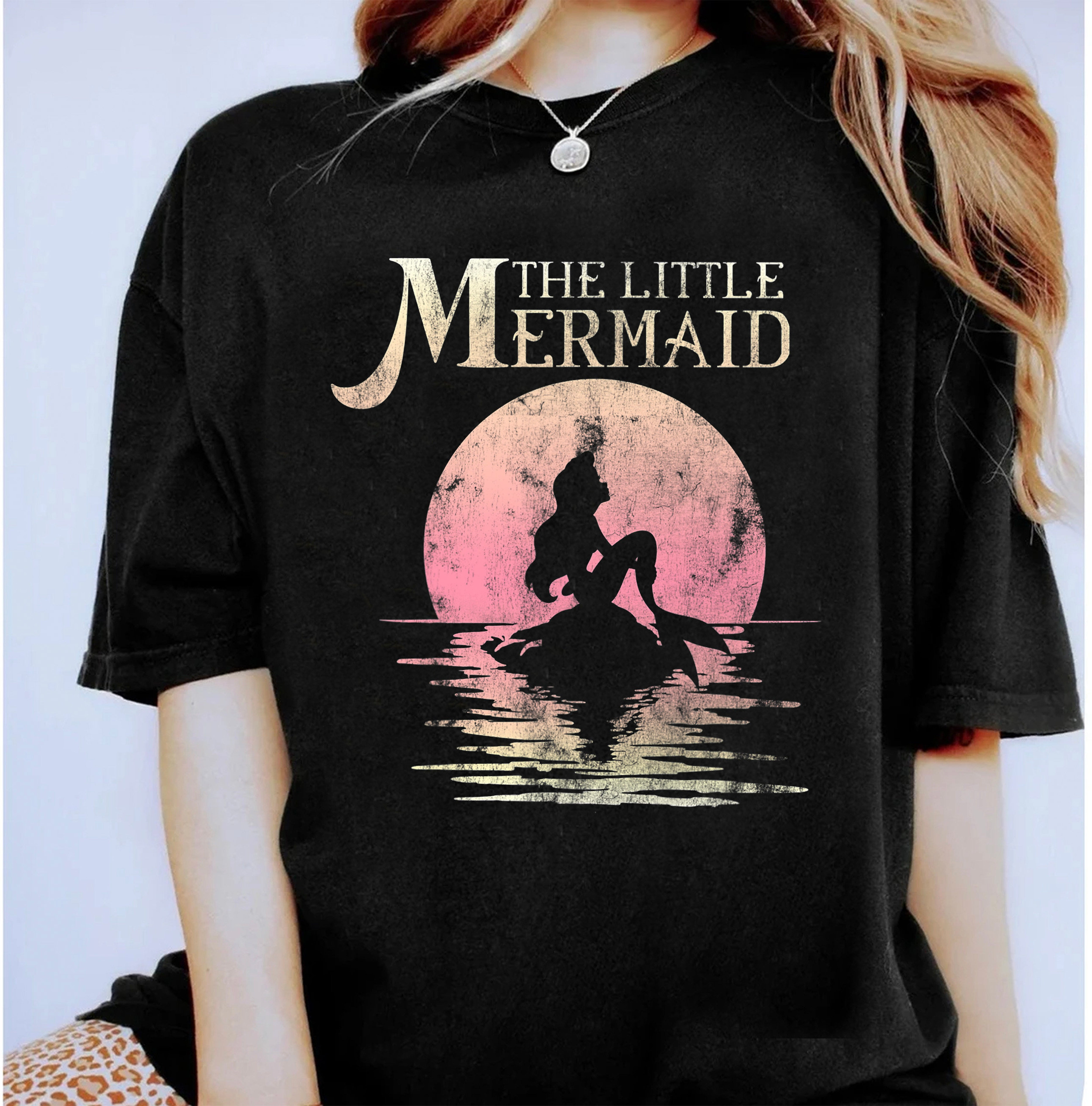 Disney The Little Mermaid Ariel Rock Moon Silhouette T-Shirt,Disneyland ...