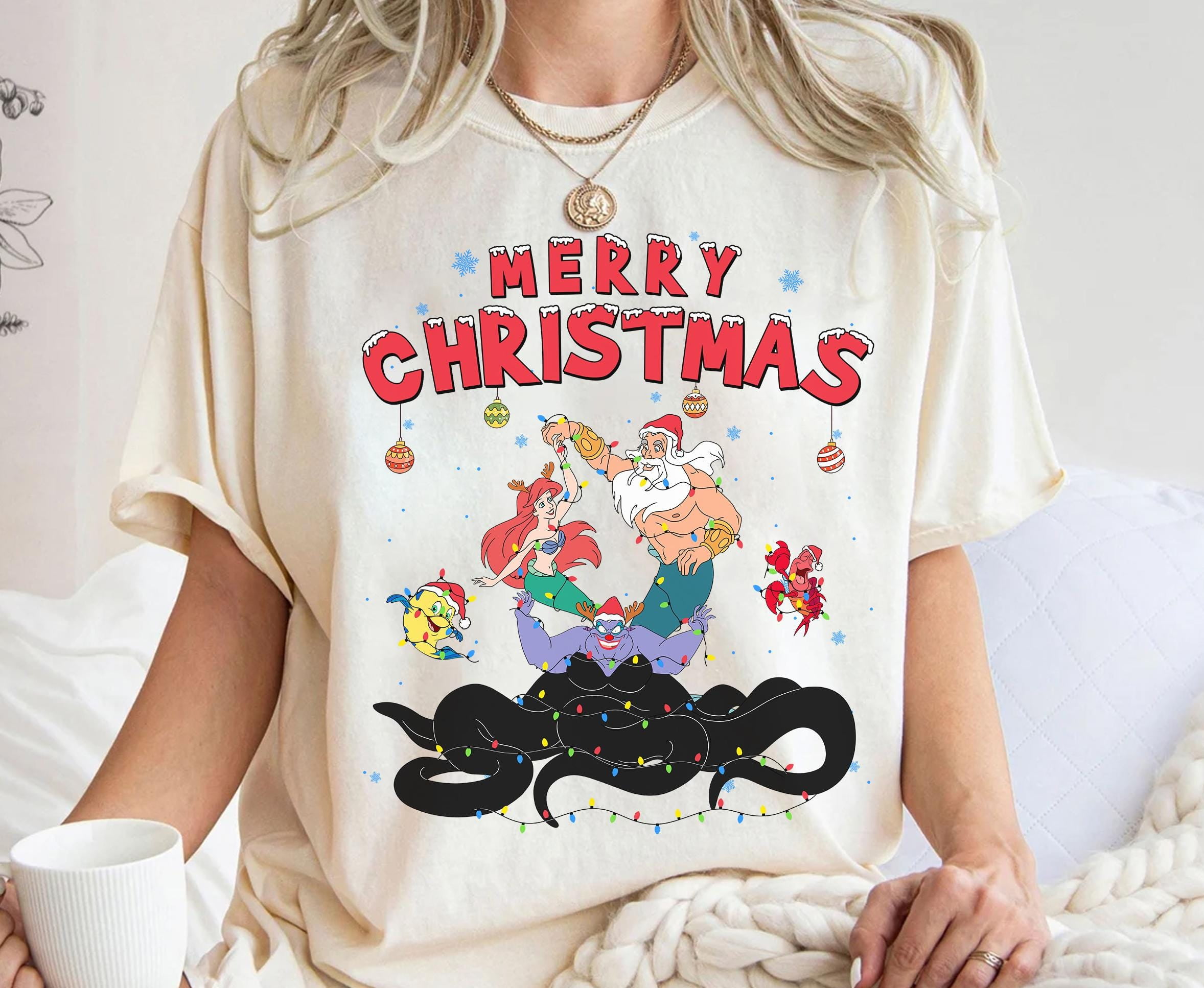 Disney The Little Mermaid Christmas Light Shirt King Triton Ariel ...
