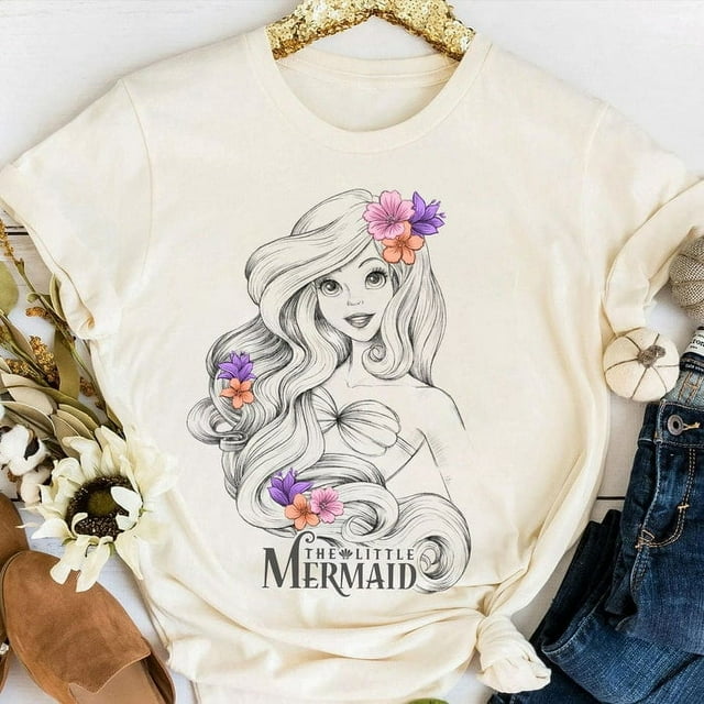 Disney The Little Mermaid Floral Ariel Line Portrait Shirt, Princess ...