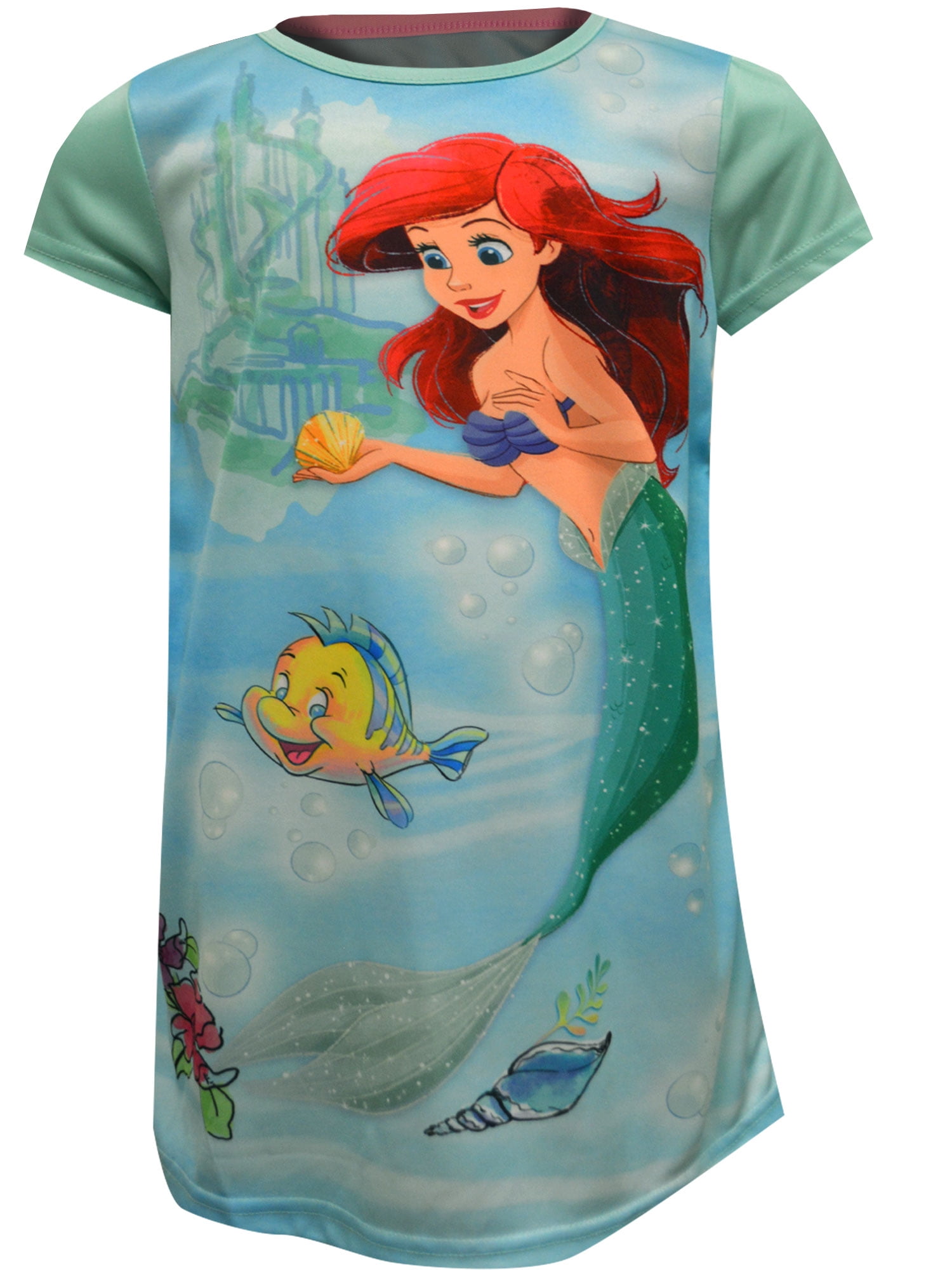 Disney Little Mermaid Ariel & Flounder Pajama Gown, Toddler Sleepwear ...