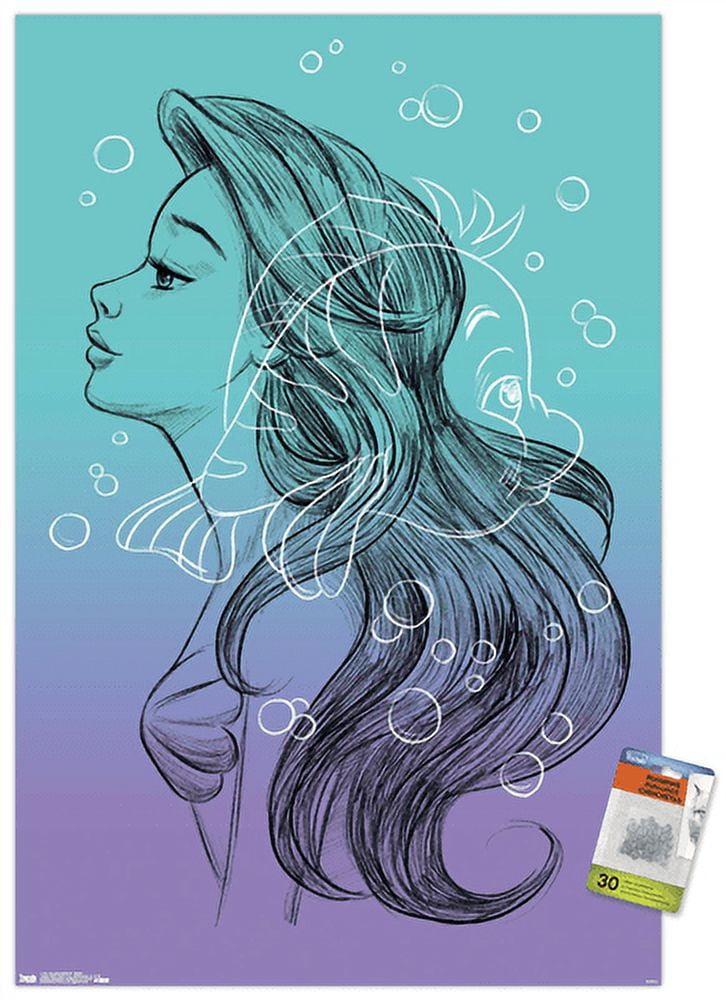 Disney The Little Mermaid - Sketch Wall Poster with Push Pins, 22.375 ...