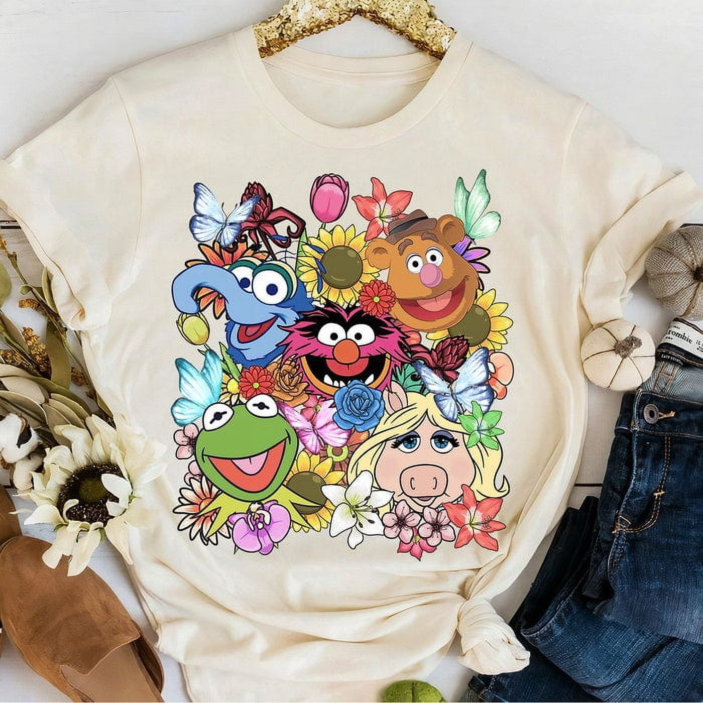 Disney The Muppets Floral Characters Shirt, Kermit Fozzie Gonzo Animal ...