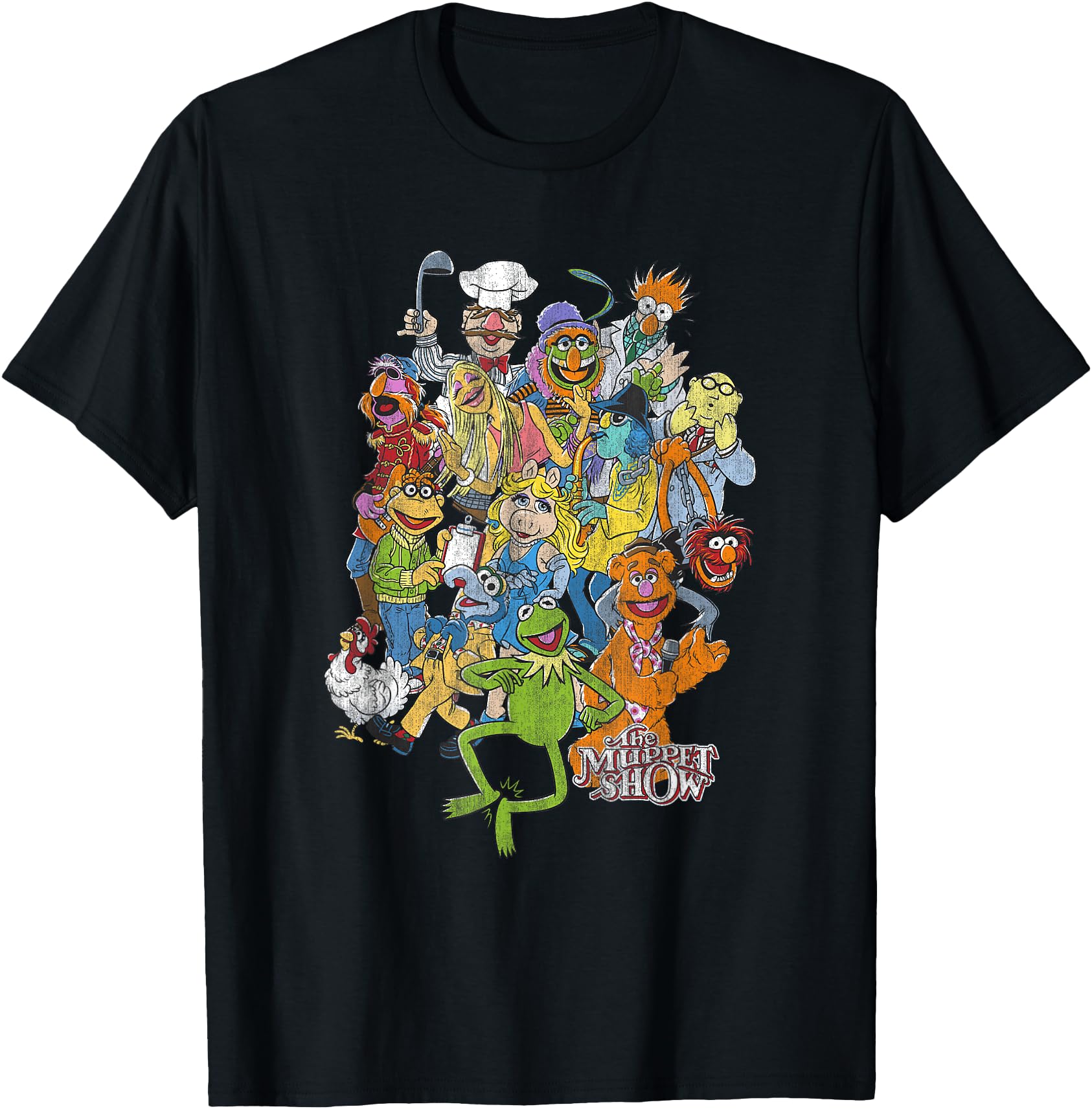 Disney The Muppets Main Characters Distressed Group Shot T-Shirt,Black ...