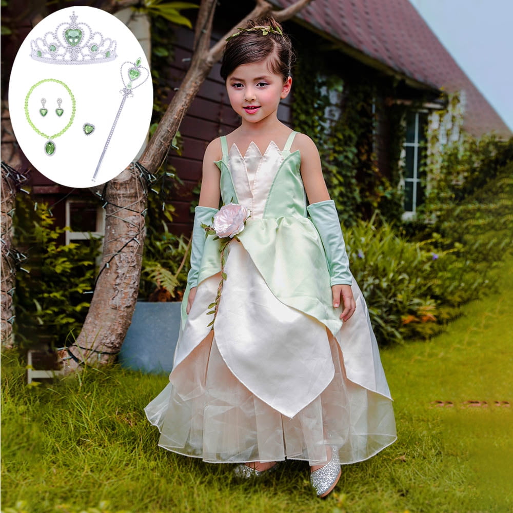 Disney Tiana Little Girls Princess Dress Frog Costume Dress up Kids ...