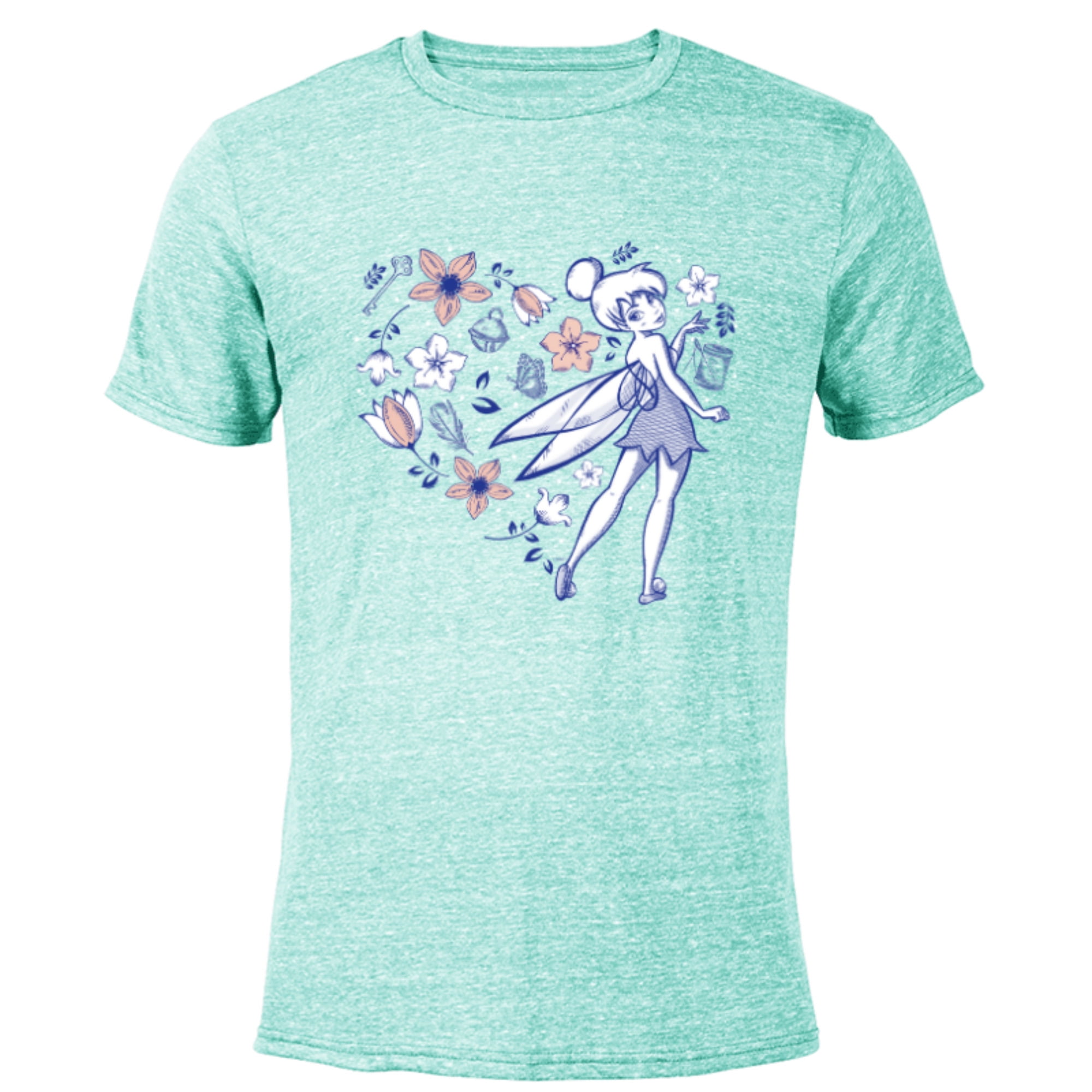 Disney Tinker Bell Storybook Heart Blue - Short Sleeve Blended T-Shirt ...