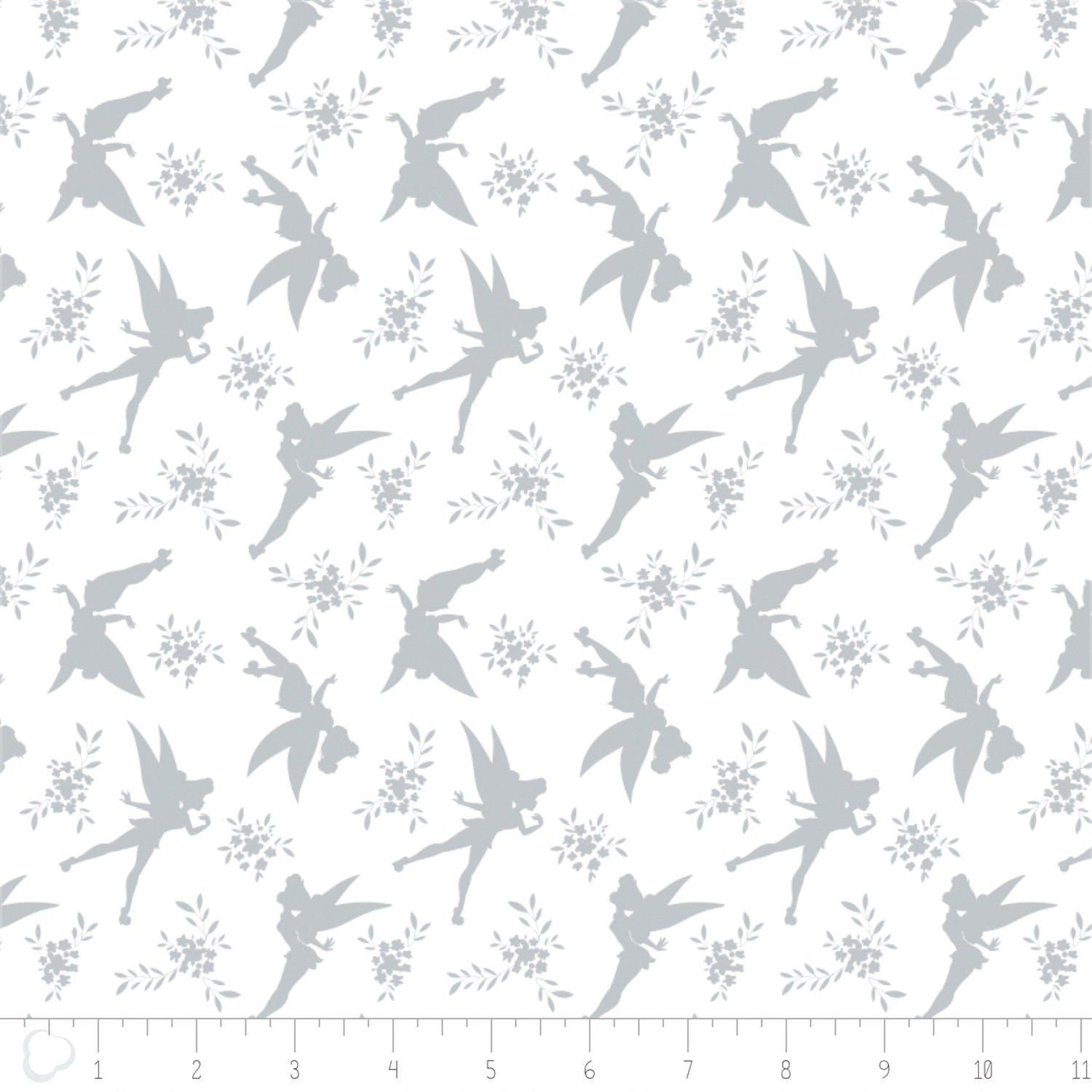 Disney Tinkerbell Tink Silhouette White and Light Gray 100% Cotton ...