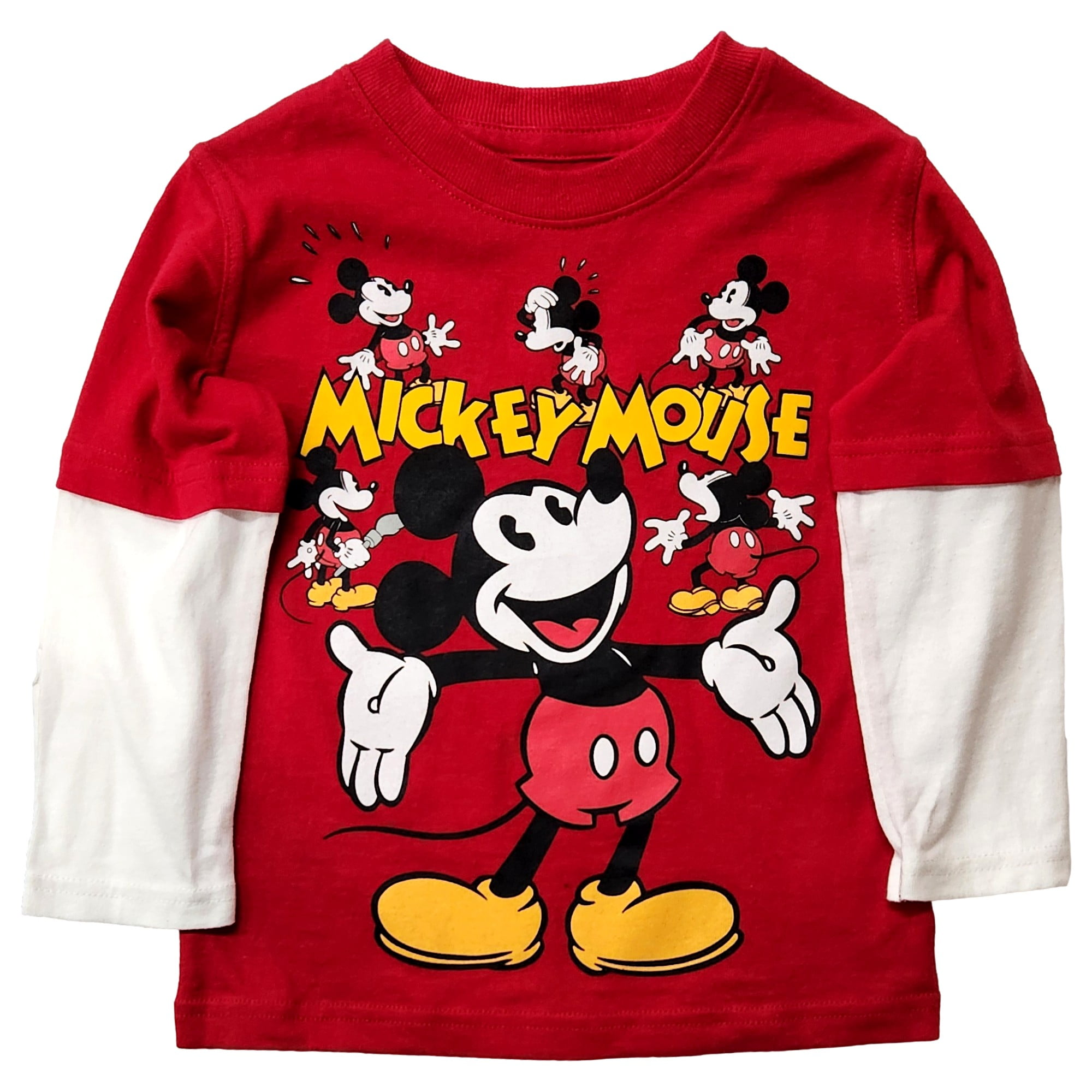 Disney Toddler Boys Red & White Mickey Long Sleeve Tee T-Shirt Size 2T ...