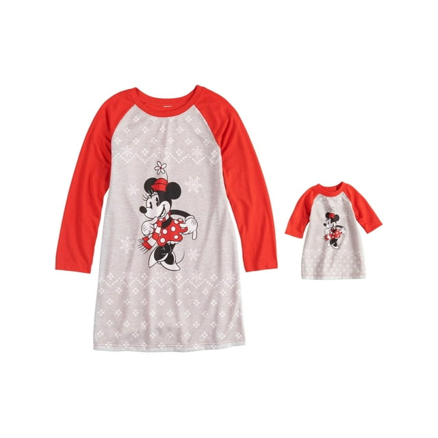 Disney Toddler & Girls Gray Minnie Mouse Christmas Nightgown & Doll ...