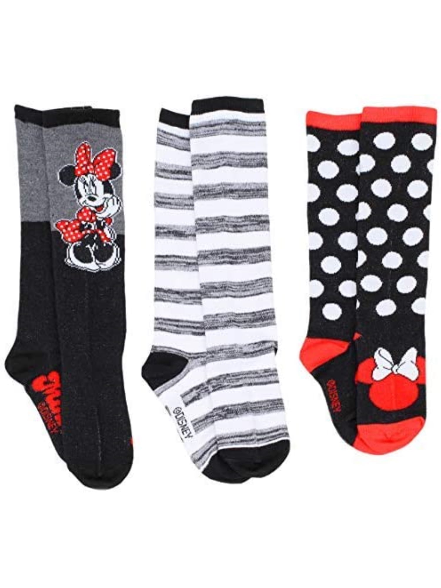 Disney Fun Knee High Socks for Toddler Girls, Minnie Mouse 3 Pack, Size ...
