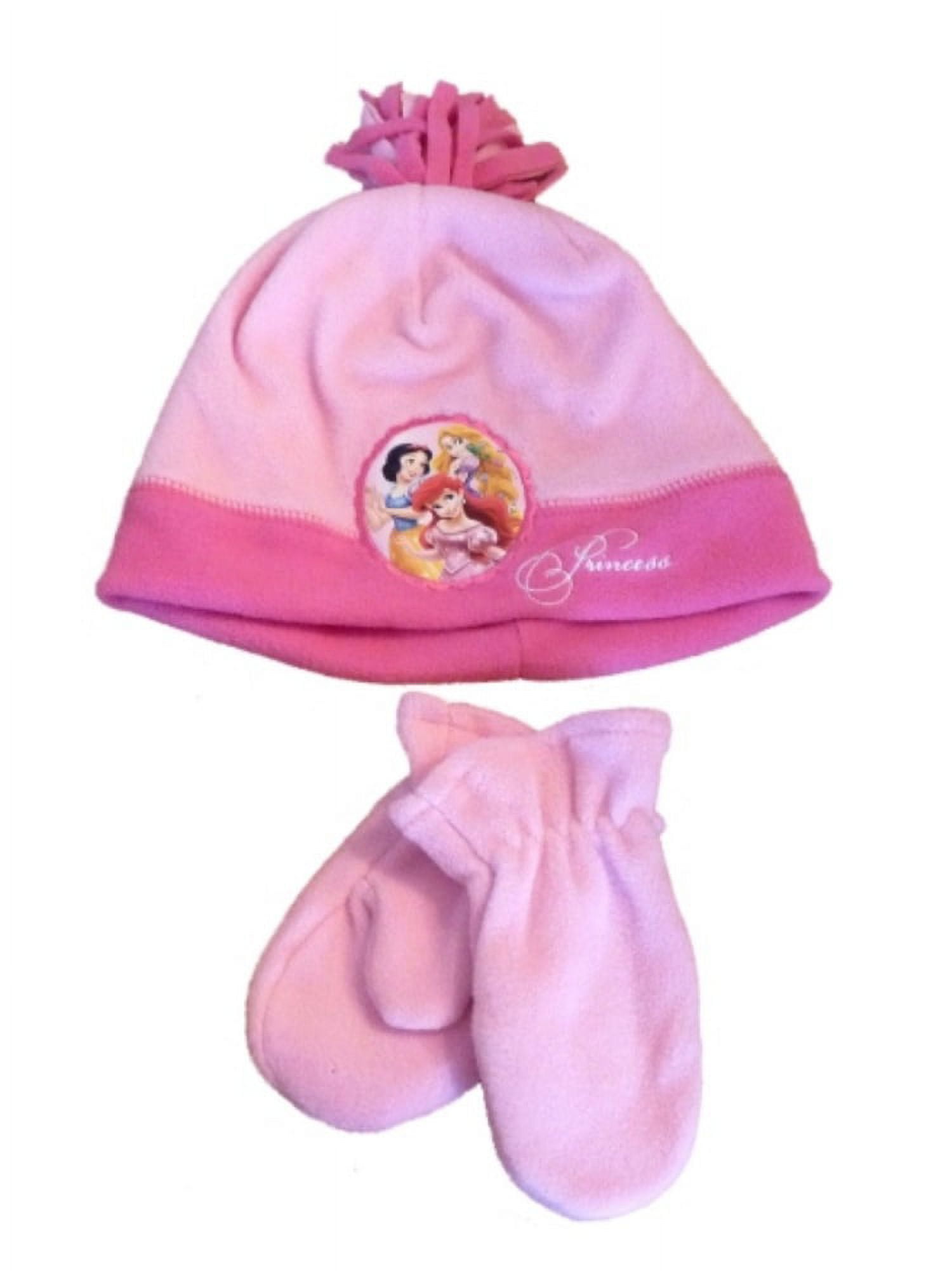 Disney Toddler Girls Pink Fleece Princess Hat & Mittens Beanie Set Snow ...
