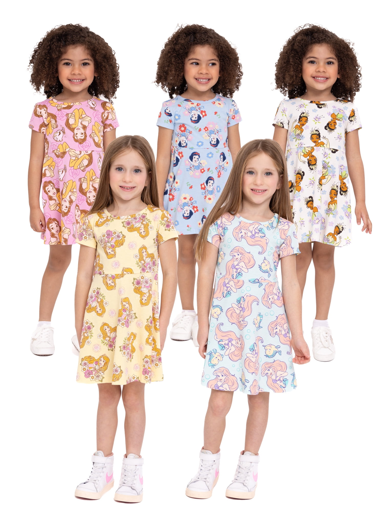 Disney Toddler Girls Princess Printed Dresses, 5-Pack, Sizes 12M-5T ...
