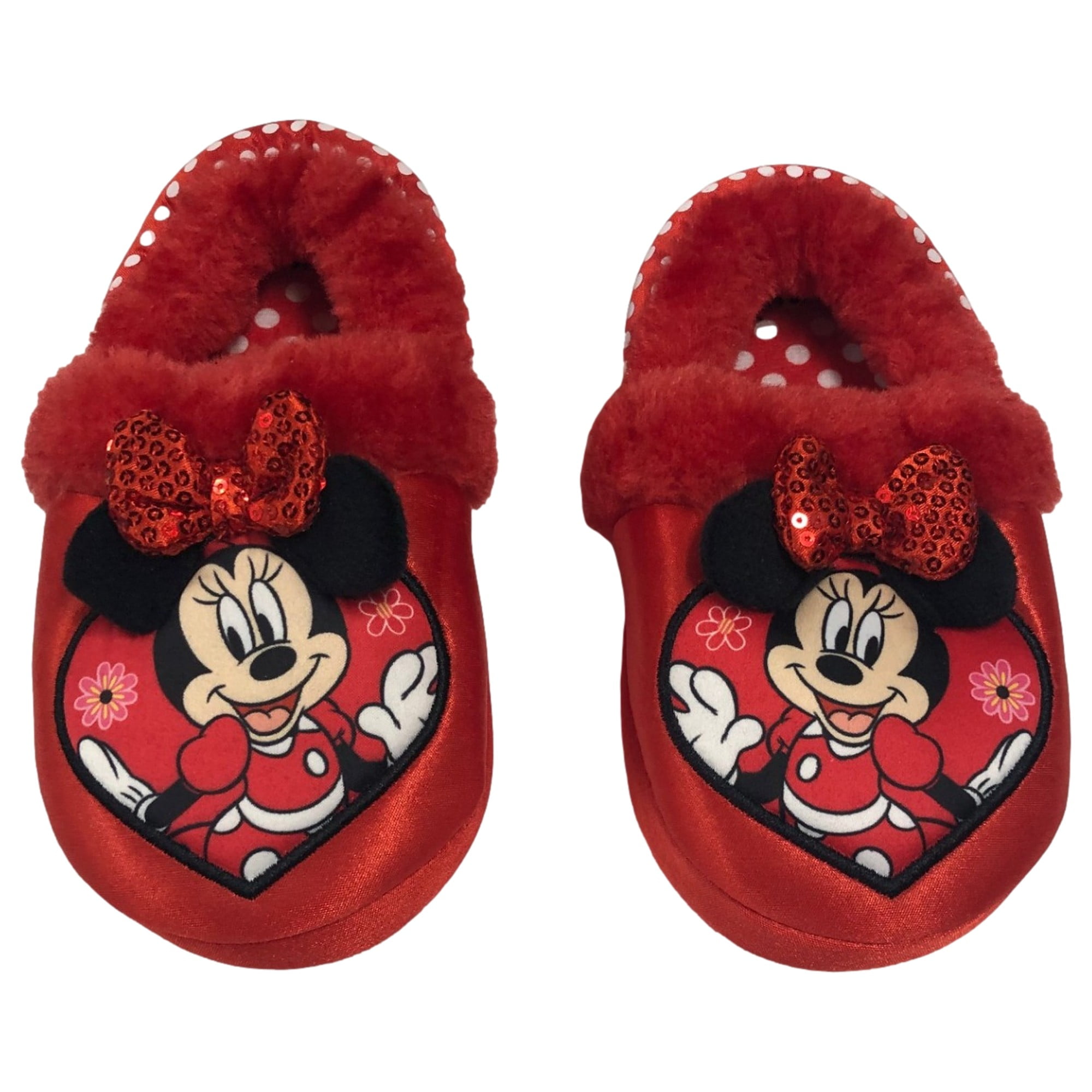 Disney Toddler Girls Red Heart Minnie Mouse Slippers House Shoes 11-12 ...