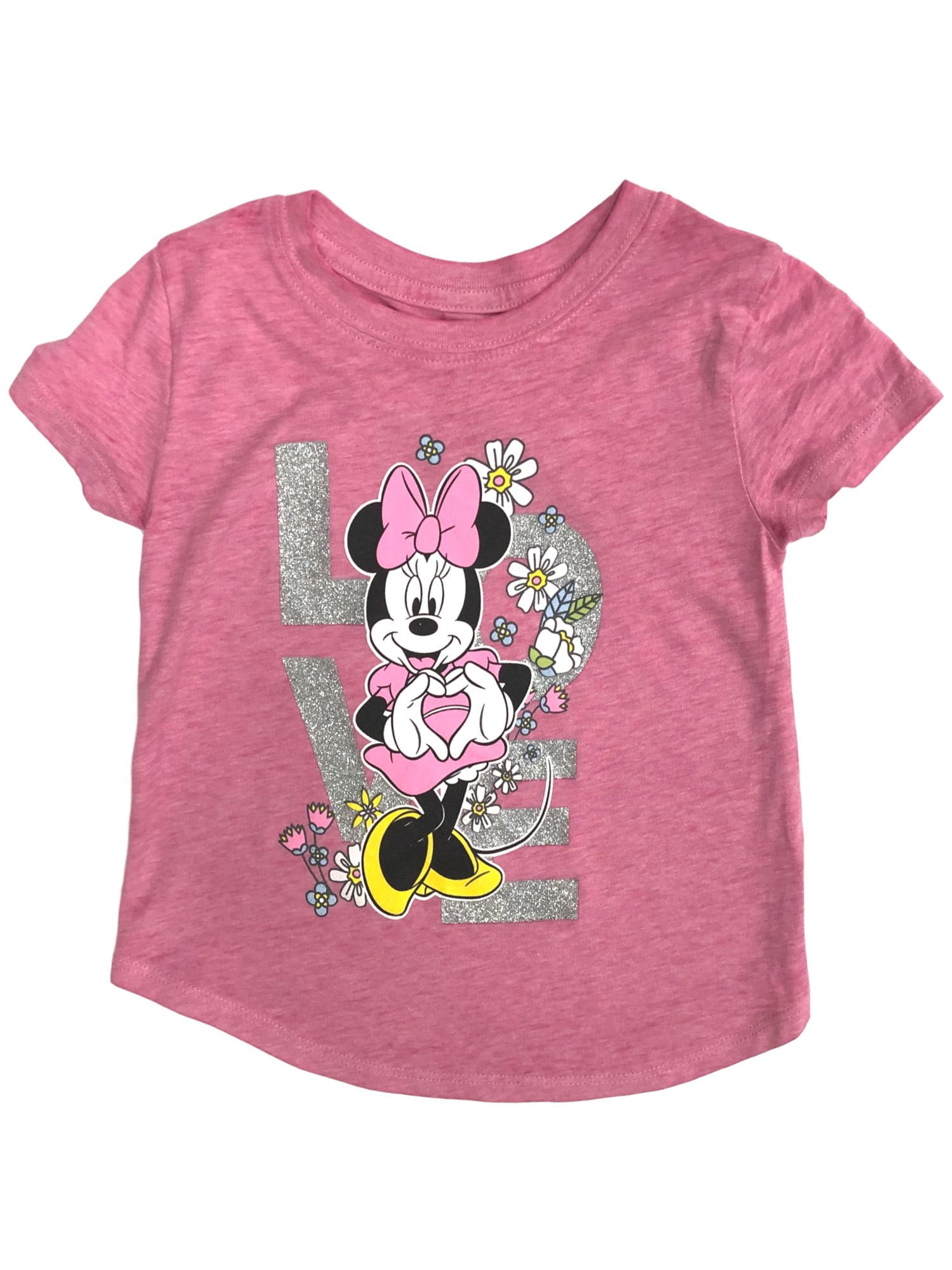 Disney Toddler Girls Short Pink & Silver Sparkle Minnie Mouse Love Tee ...