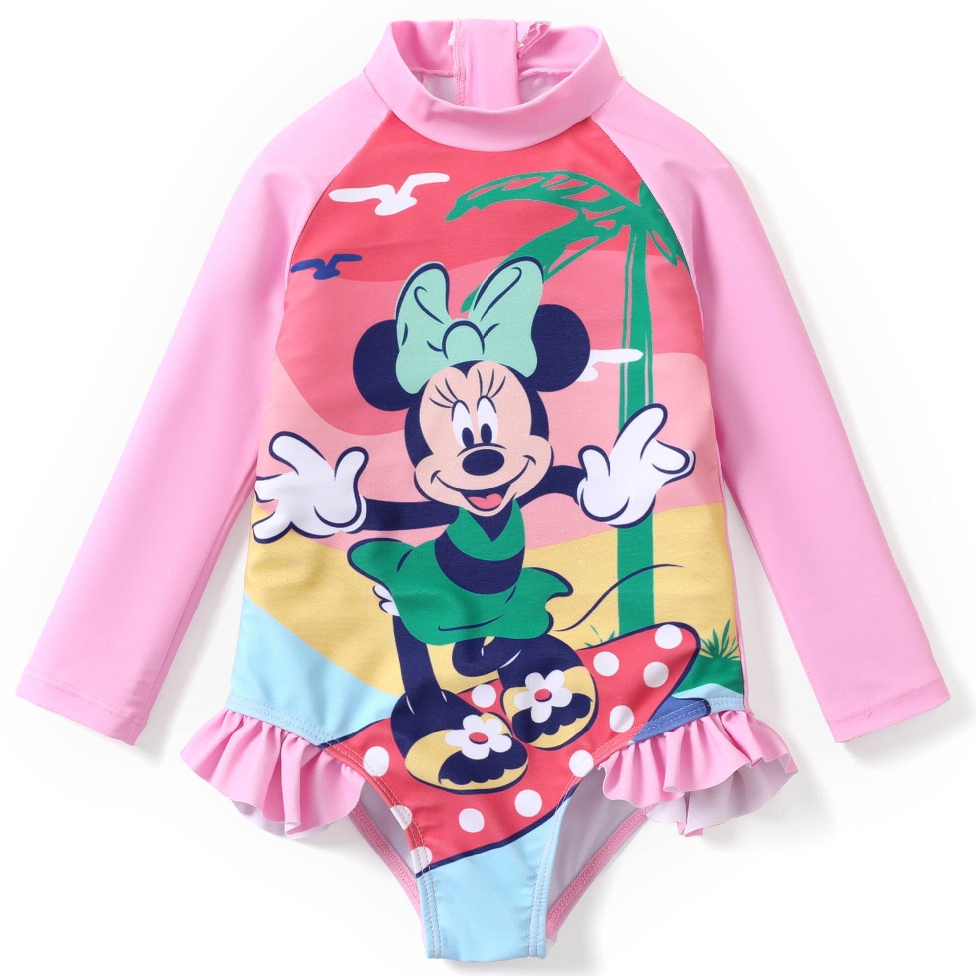 Disney Toddler Girls Swimsuit Pink Minnie Mouse Rash Guard Bathing Suit ...