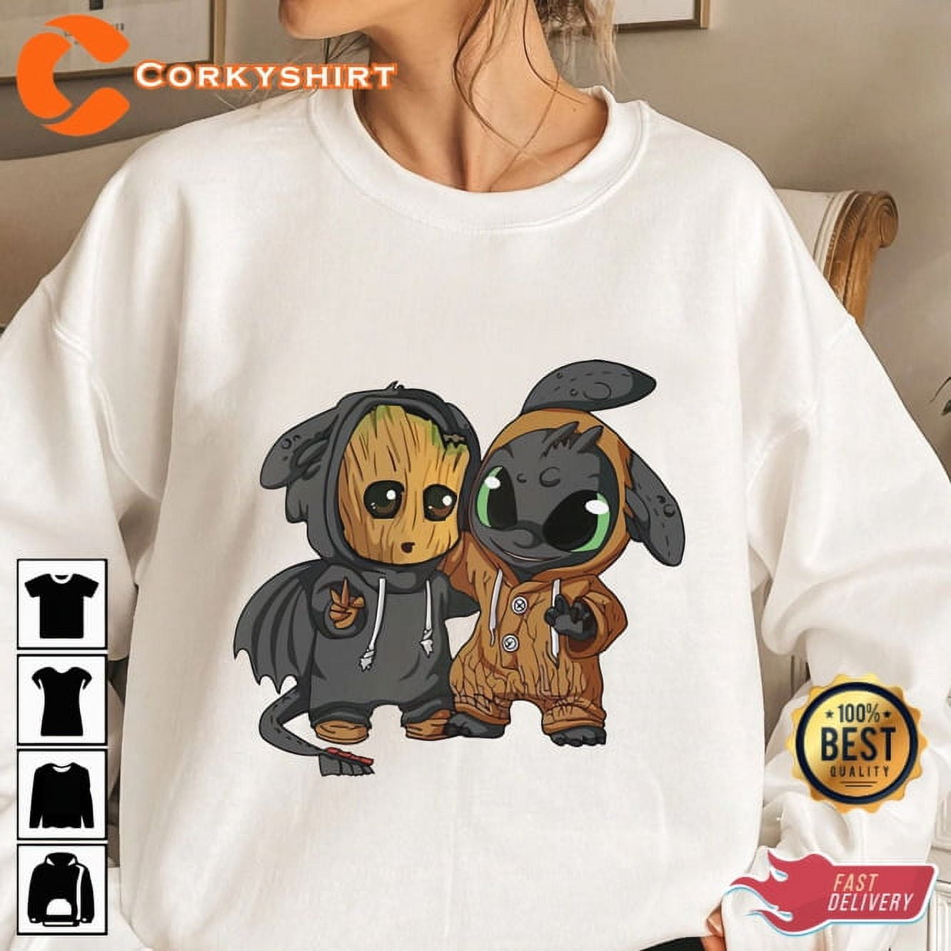 Disney Toothless And Groot Cute Friends Unisex Cartoon T-shirt ...