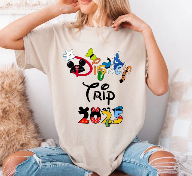 Disney Trip 2025 Shirt, Mickey and Friends, Disneyland Family Vacation Shirt ,Sand Color,Size L ...