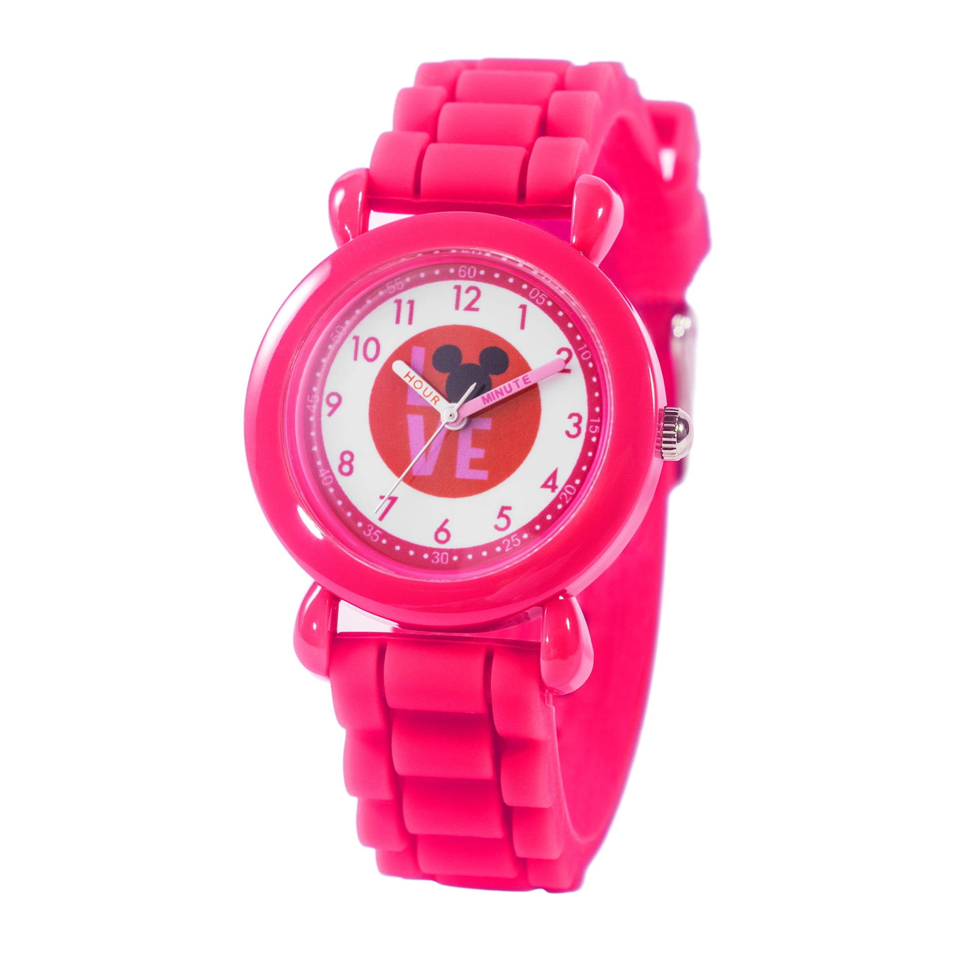 Disney Valentine’s Mickey Mouse, Girls' Pink Plastic Time Teacher Watch ...