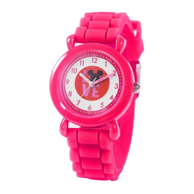 Disney Valentine’s Mickey Mouse, Girls' Pink Plastic Time Teacher Watch ...