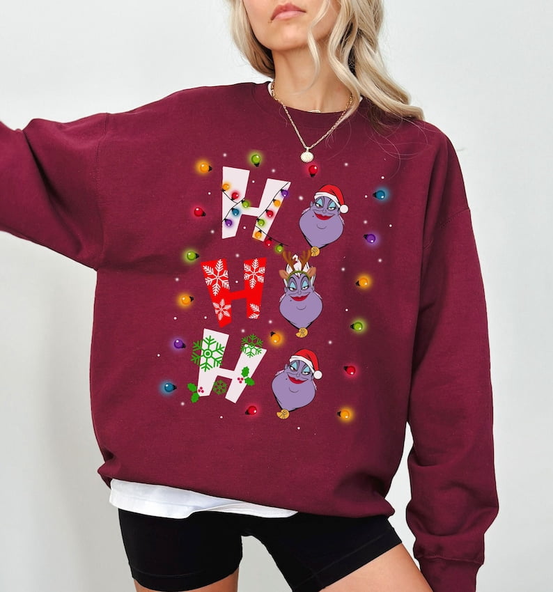 Disney Villain Ursula Christmas Lights Ho Ho Ho Sweater, Sea Witch ...