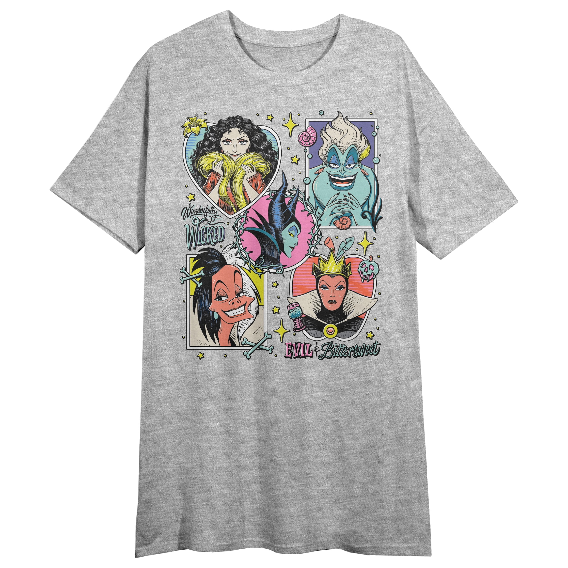 Disney Villains Character Collage Women’s Gray Heather Crew Neck Short ...