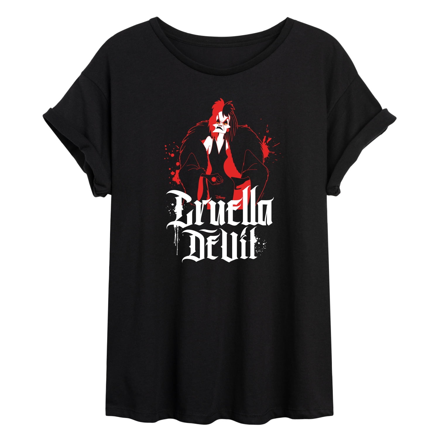 Disney Villains - Cruella Devil Spatter - Juniors Ideal Flowy Muscle T ...