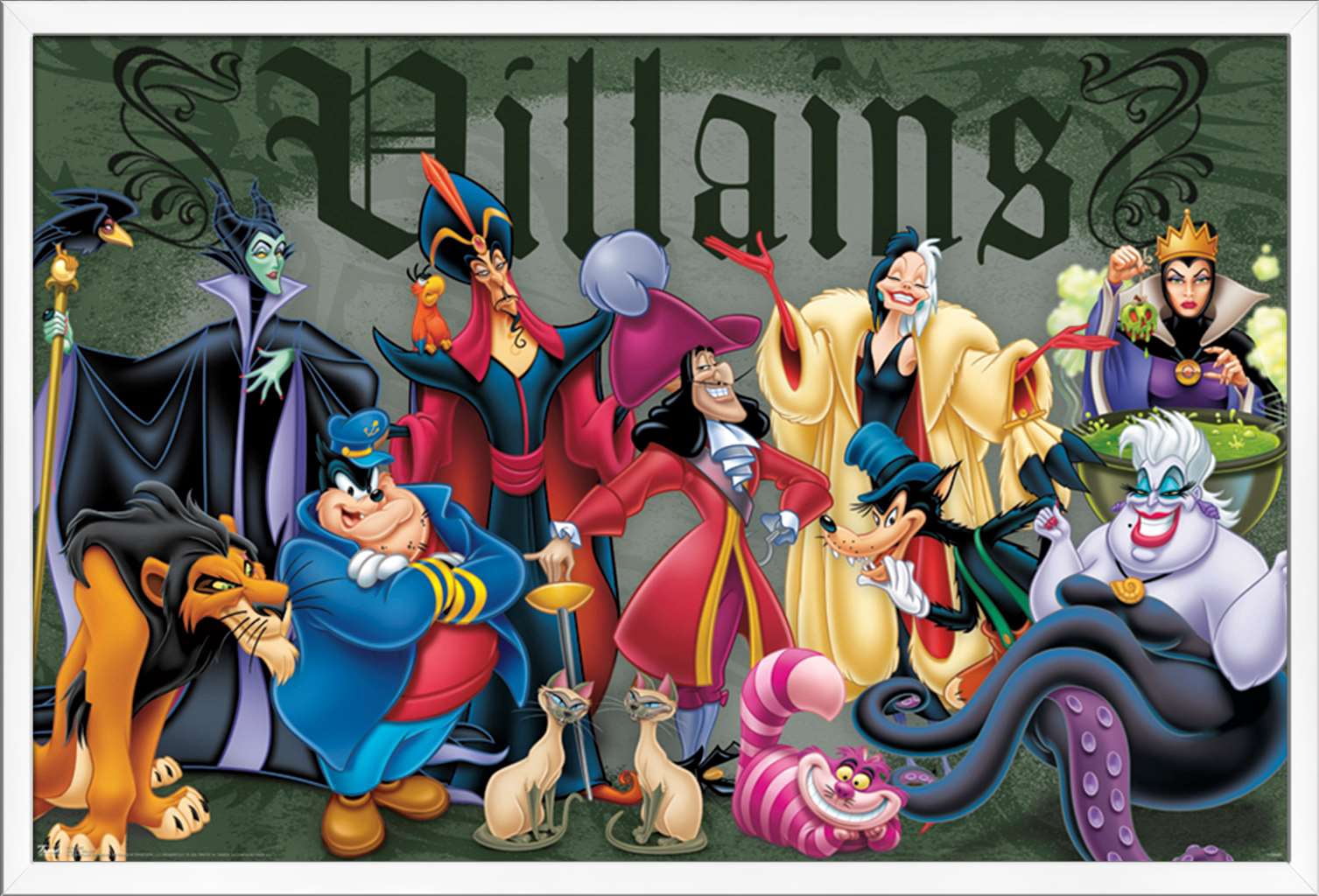 Disney Villains - Group Pose Wall Poster, 22.375" x 34", Framed ...