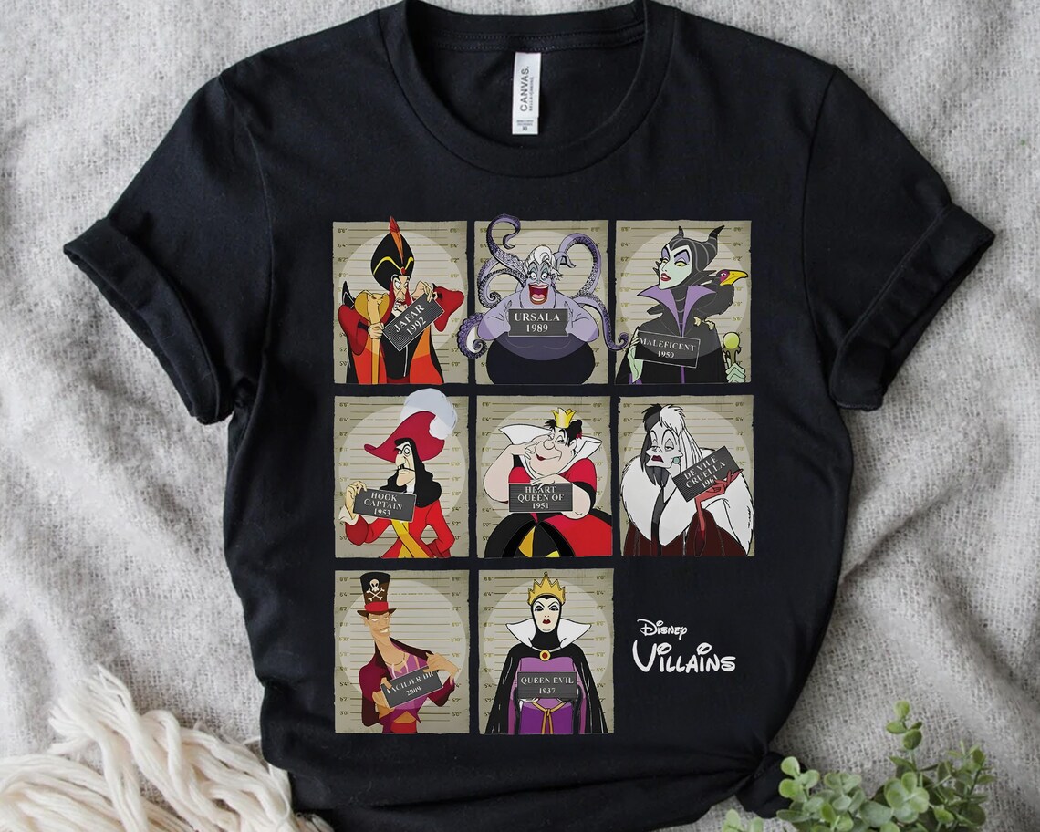 Disney Villains Mugshot Squad Ursula Evil Queen Cruella Shirt, Magic Kingdom Unisex T-shirt ...