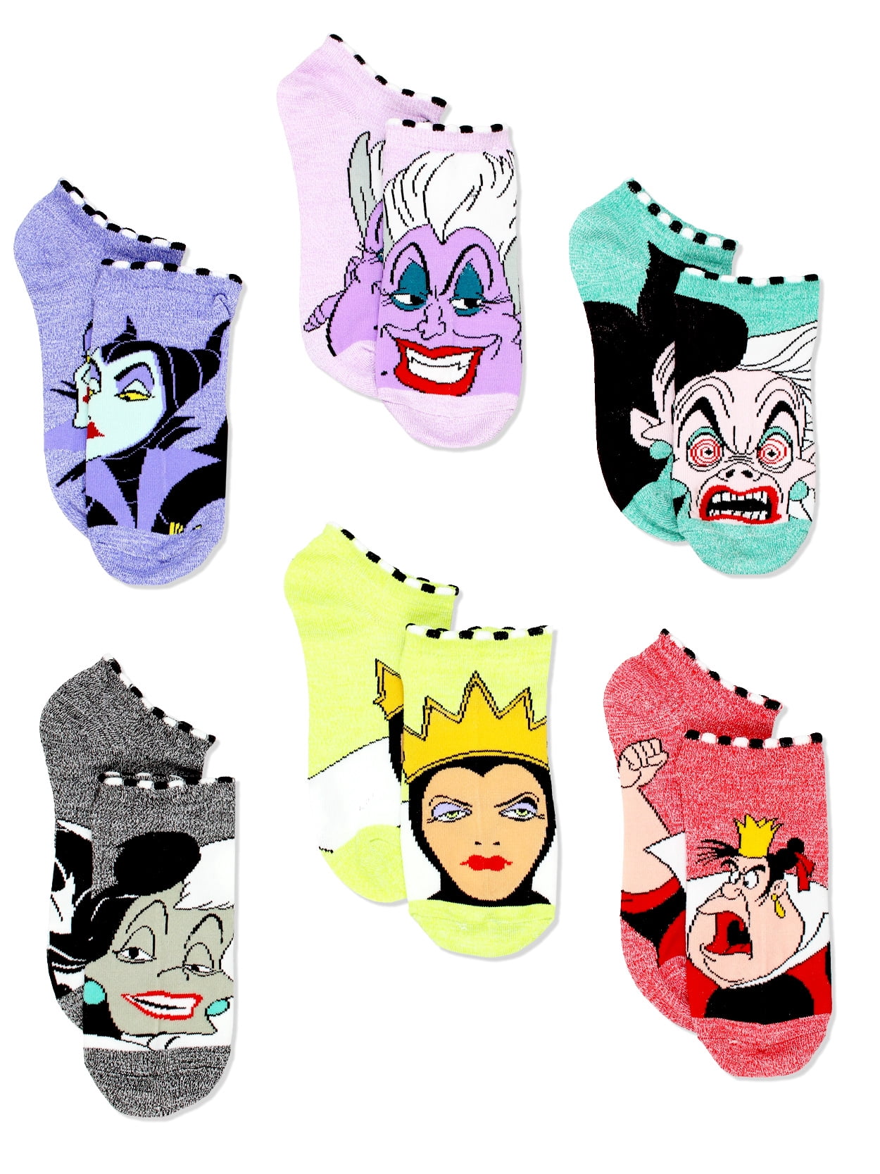Disney Villains Adult Womens 6-Pack Socks, Ursula & Other Characters ...