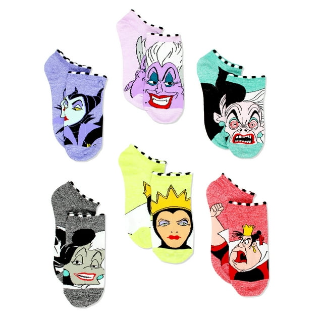 Disney Villains Adult Womens 6-Pack Socks, Ursula & Other Characters ...
