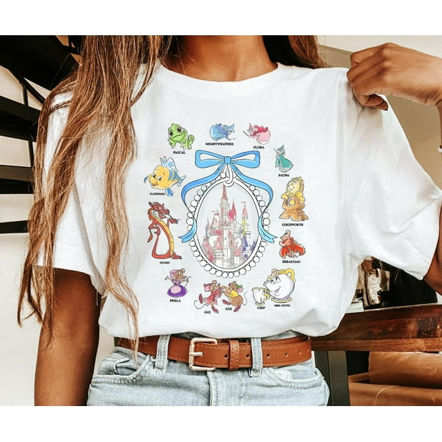Disney Vintage Magical Castle Characters Coquette Bow T-Shirt, Jas And ...