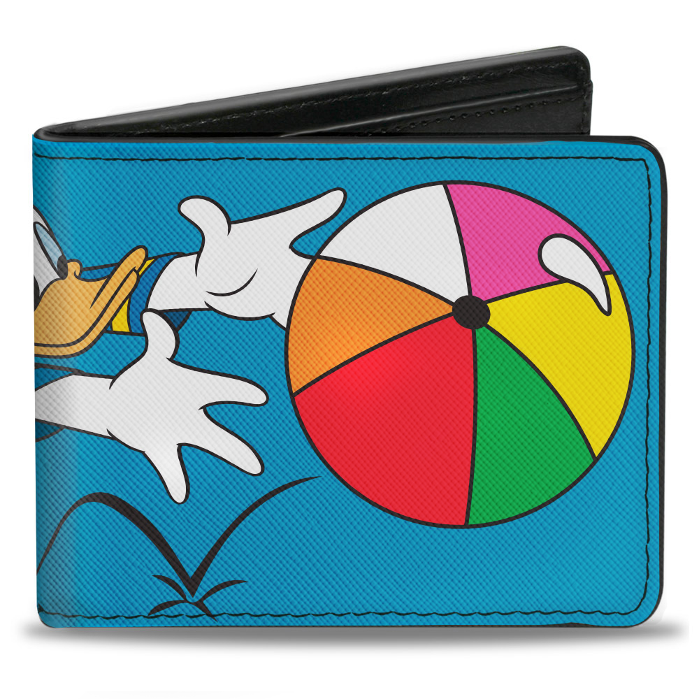 Disney Wallet, Bifold, Donald Duck Beach Ball Pose Stripes Blue Multi ...