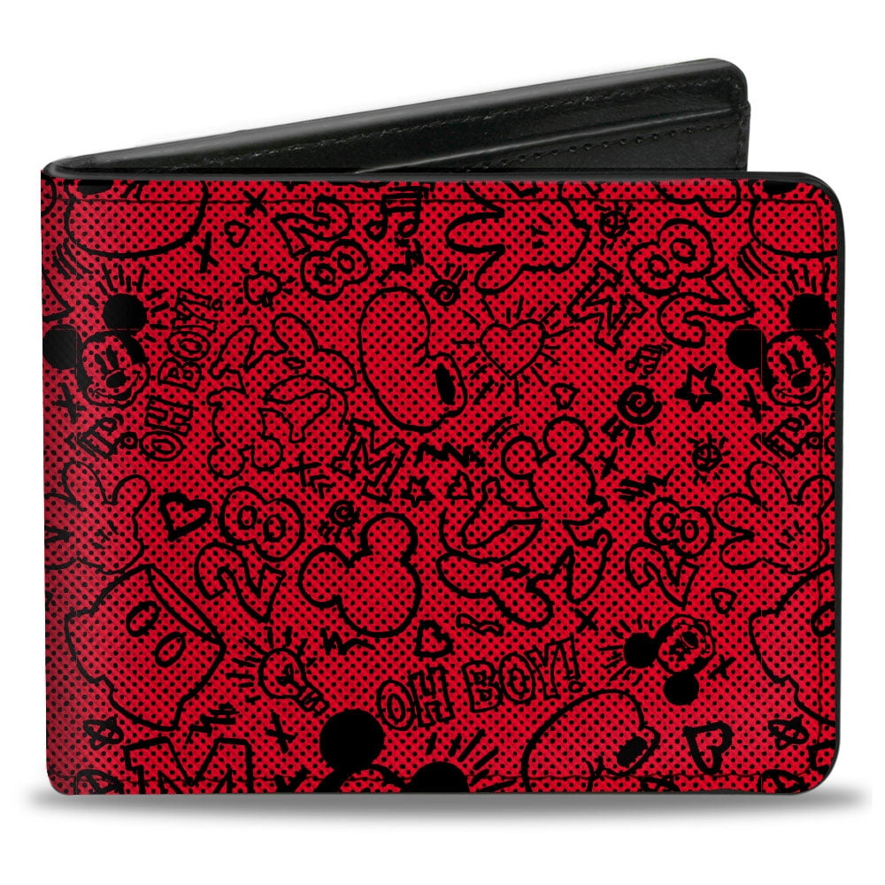 Disney Wallet, Bifold, Mickey Mouse Icon Doodles Collage Red Black ...