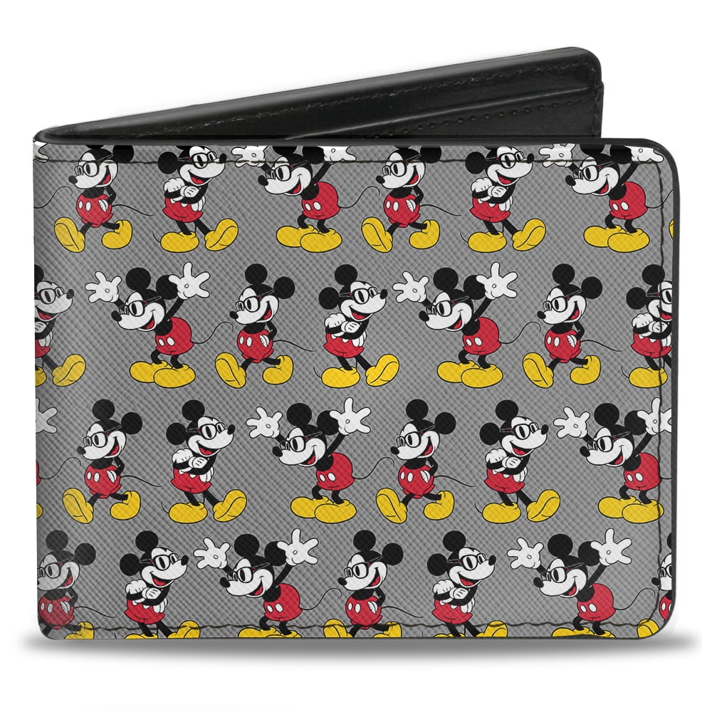 Disney Wallet, Bifold, Nerdy Mickey Mouse 3 Pose Stripe Gray, Vegan ...