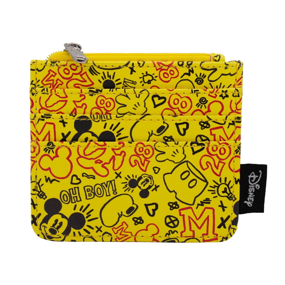 Disney Wallet, ID Zip Top, Mickey Mouse Icon Doodles Collage, Yellow ...